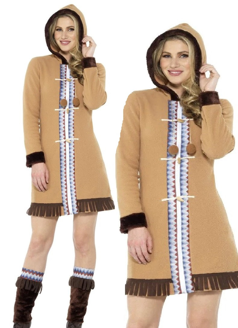 Arctic Lady Costume Adults Sledge Winter Fancy Dress Eskimo Outfit ...