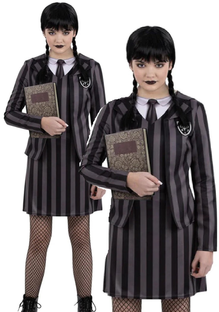 Kids Gothic School Uniform Costume Girls Halloween Fancy Dress Outfit ...