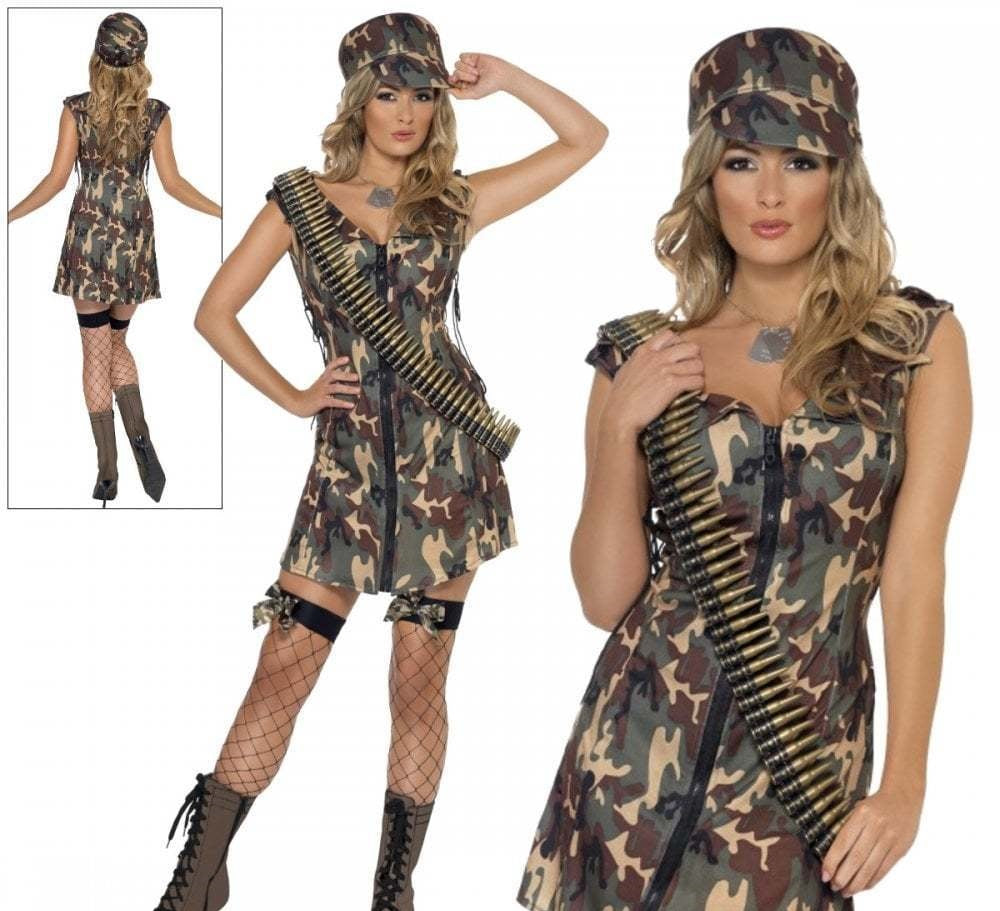 Ladies Sexy Army Girl Soldier Uniform Womens Military Fancy Dress Cost ...