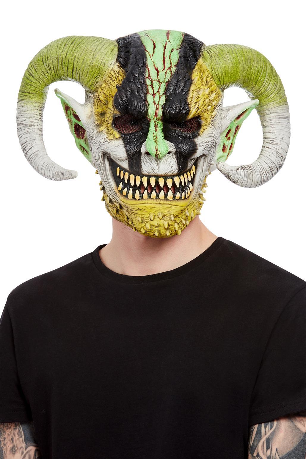 Horned Demon Overhead Mask Deluxe Latex Halloween Rams Head Mask Adult ...