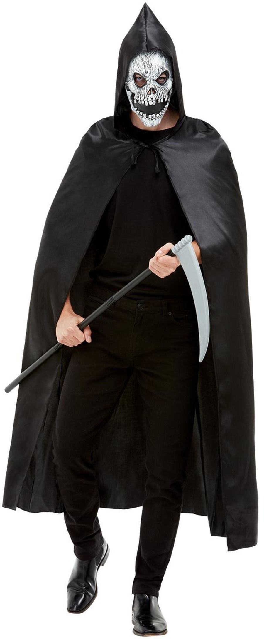 Grim Reaper Robe + Mask + Scythe Mens Halloween Black Reapers Robe Fan ...