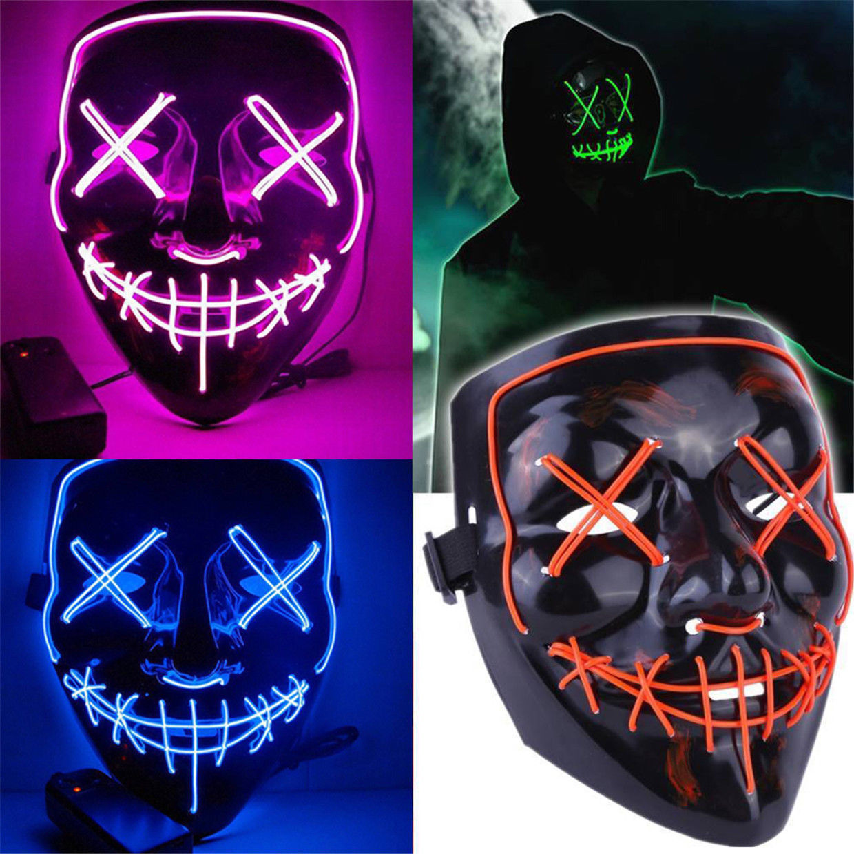 LED Halloween Mask Cosplay Led Costume EL Wire Light Up Masks Movie Pa ...