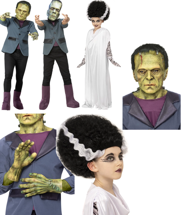 Universal Monsters Adults Frankenstein Bride Kids Wig Gloves Mask Fanc ...