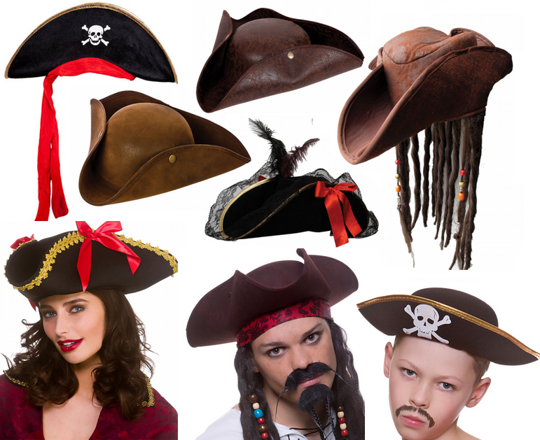 Pirate Hat Kids Adults Fancy Dress Pirates Caribbean Buccaneer Tricorn ...
