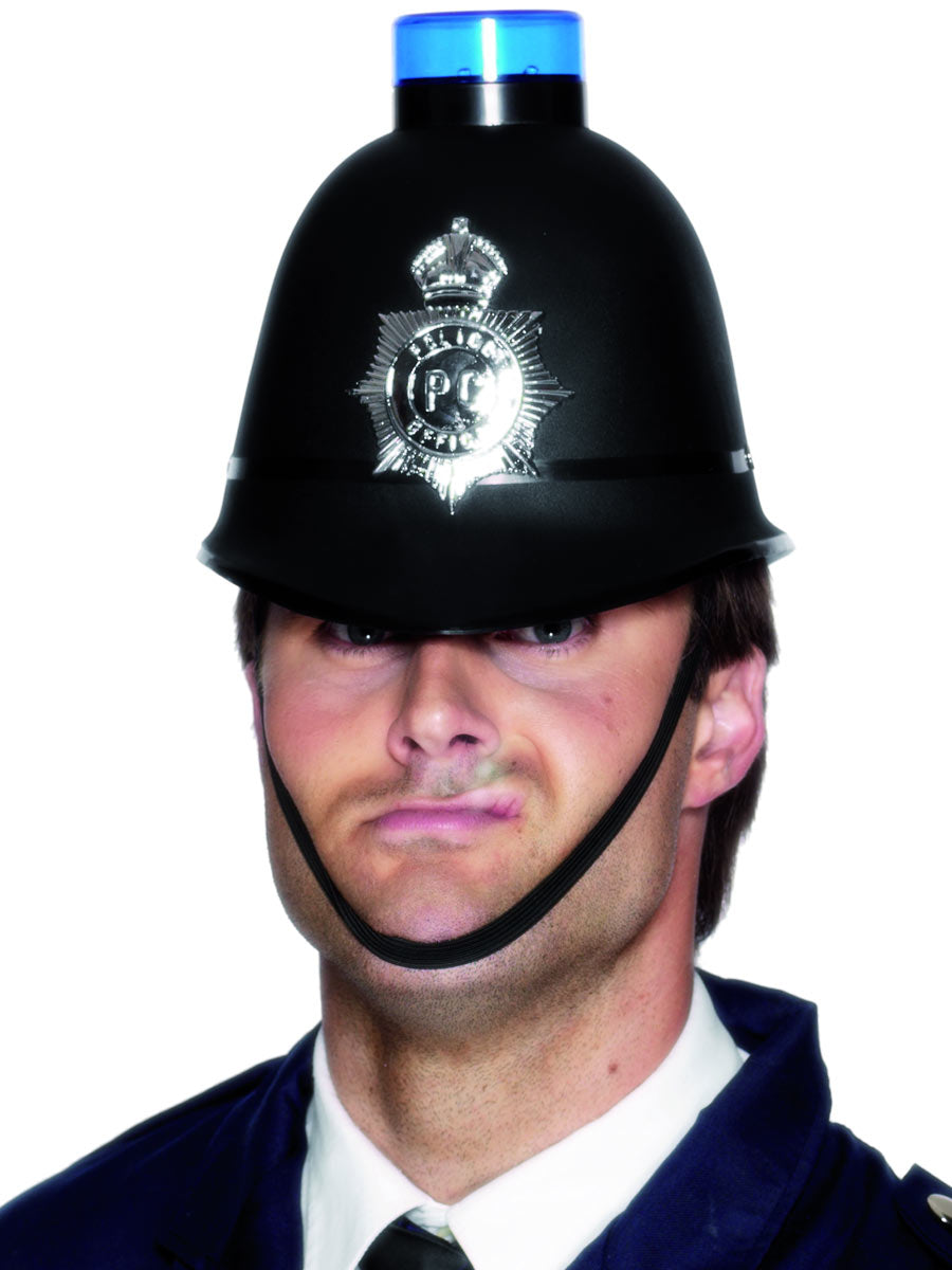 Police Helmet Flashing Siren Light Adults London Bobby Officer Fancy D ...