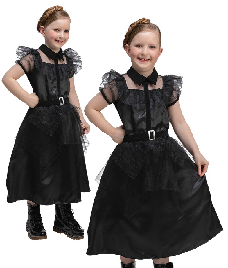 Gothic Prom Queen Costume Girls Halloween Fancy Dress Outfit Age 3-13 ...