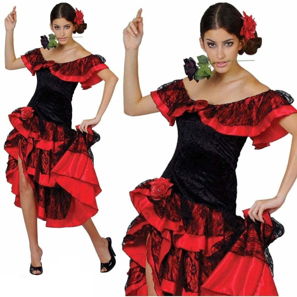 Rumba Spanish Senorita Ladies Fancy Dress Costume Adults Flamenco Danc ...
