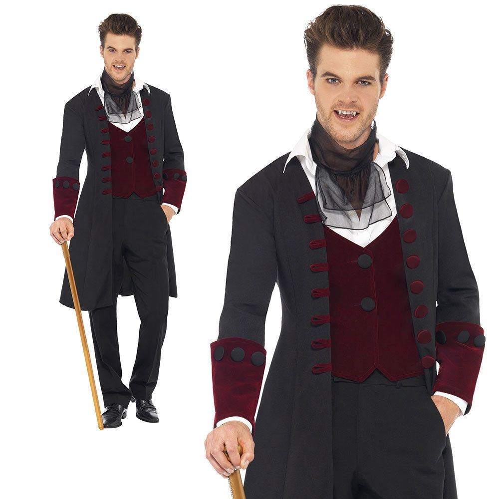 Mens Vampire Costume Very Cool True Vamp Halloween Gothic Dracula Fanc ...