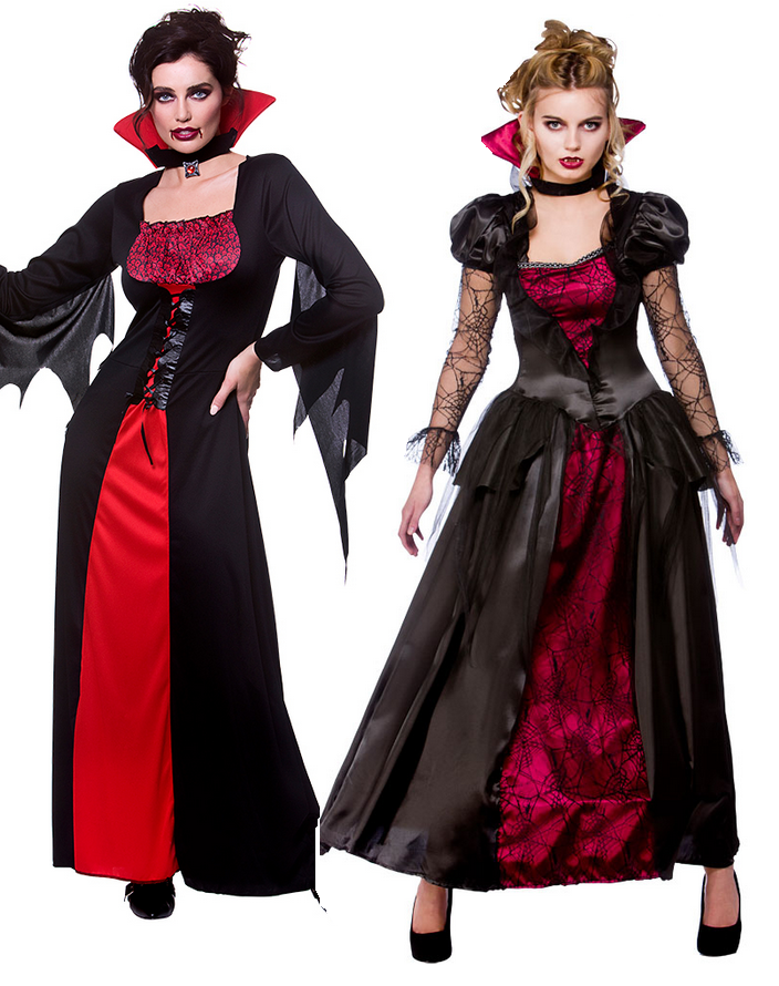 Ladies Classic Vampiress Costume Halloween Vampire Fancy Dress Outfit ...